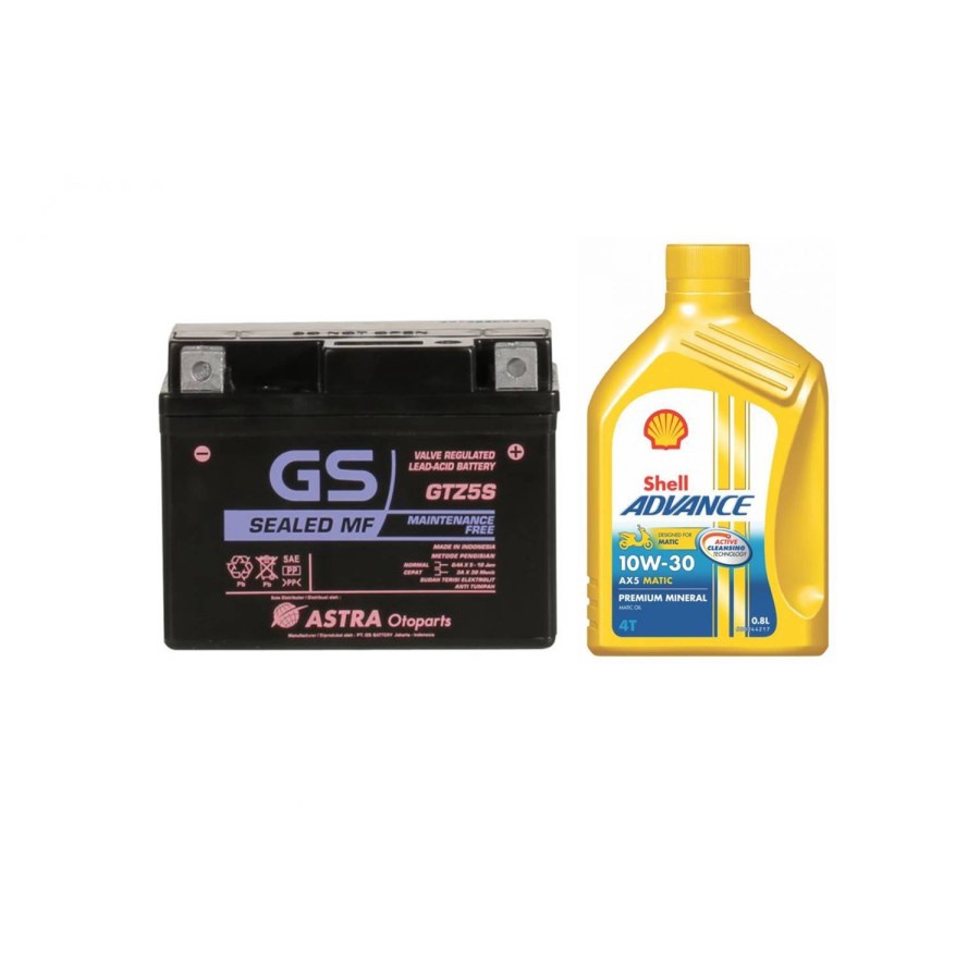 Jual Paket Aki GS GTZ5S MF dan Oli Shell Advance AX5 SC 10W30 0.8L ...