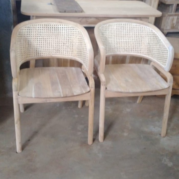 Jual kursi meja makan retro rotan kayu jati kursi cafe modern - non finishing | Shopee Indonesia