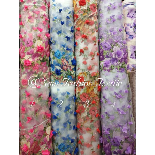 Jual Kain Kaca Organza Original Motif 3D Bunga || Harga Per Setengah ...