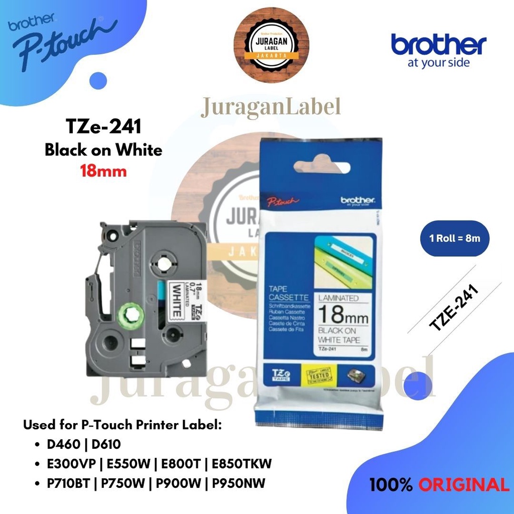 Jual BROTHER TZe-241 18mm PTouch Tape Label Barcode TZe241 Black on ...