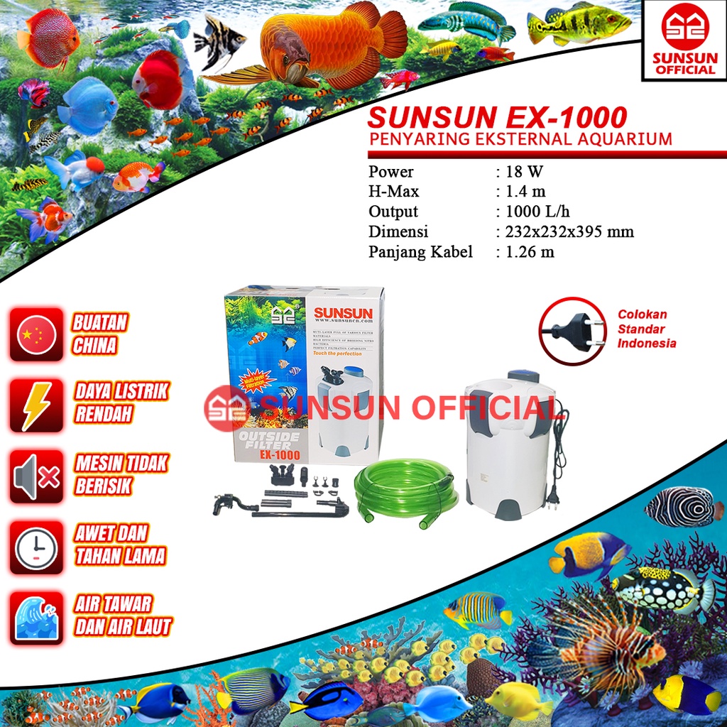 Jual SUNSUN EX 1000 Series Eksternal Filter Canister Aquarium Aquatic ...