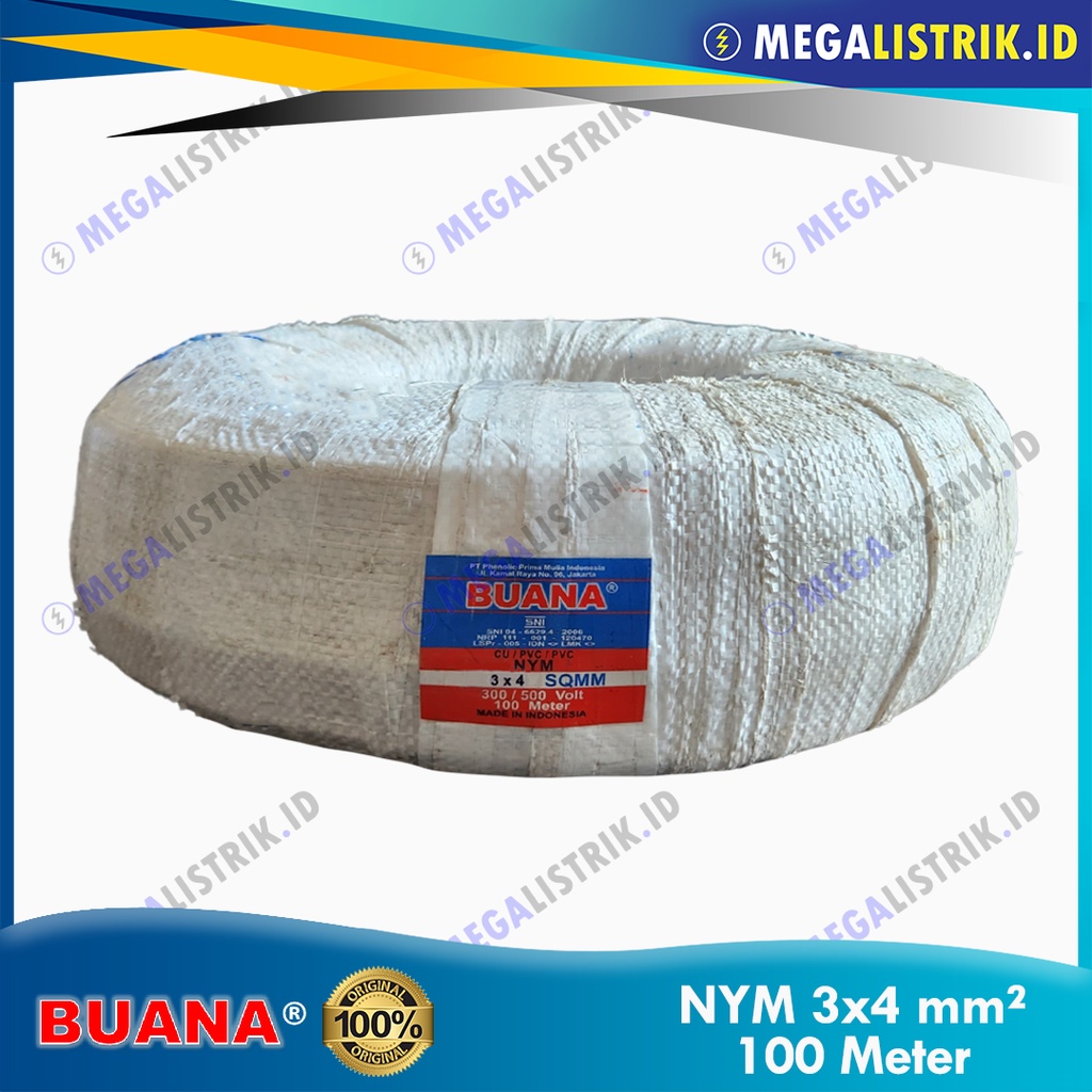 Jual BUANA KABEL NYM 3X4 ( 100M ) / KABEL LISTRIK PUTIH KAWAT TEMBAGA 3 ...