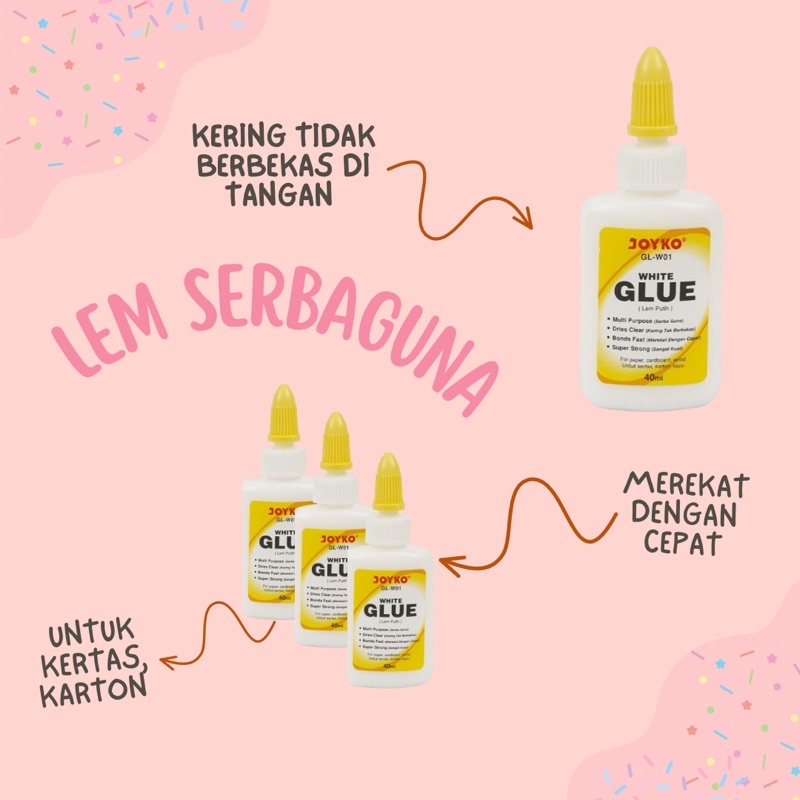 Jual Lem karton/ Lem kertas/ lem joyko 40ml/ lem putih/ lem serba guna ...