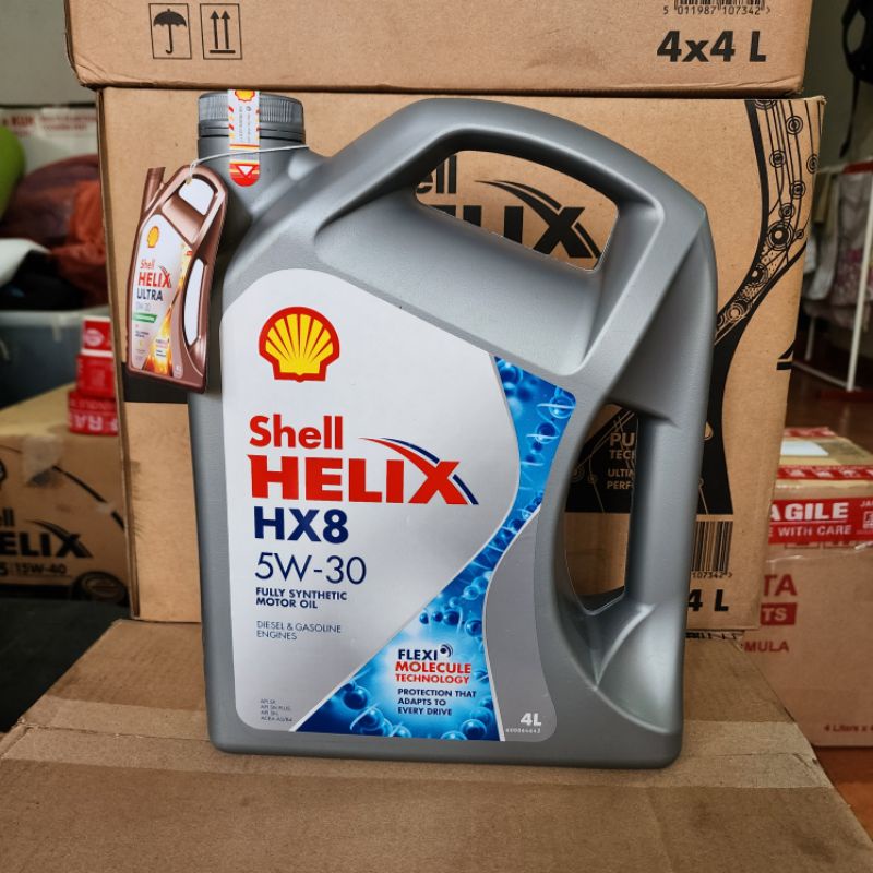 Jual OLI Shell helix HX8 5W-30 | ORIGINAL | HX8 4 LITER | BARCODE HIJAU ...
