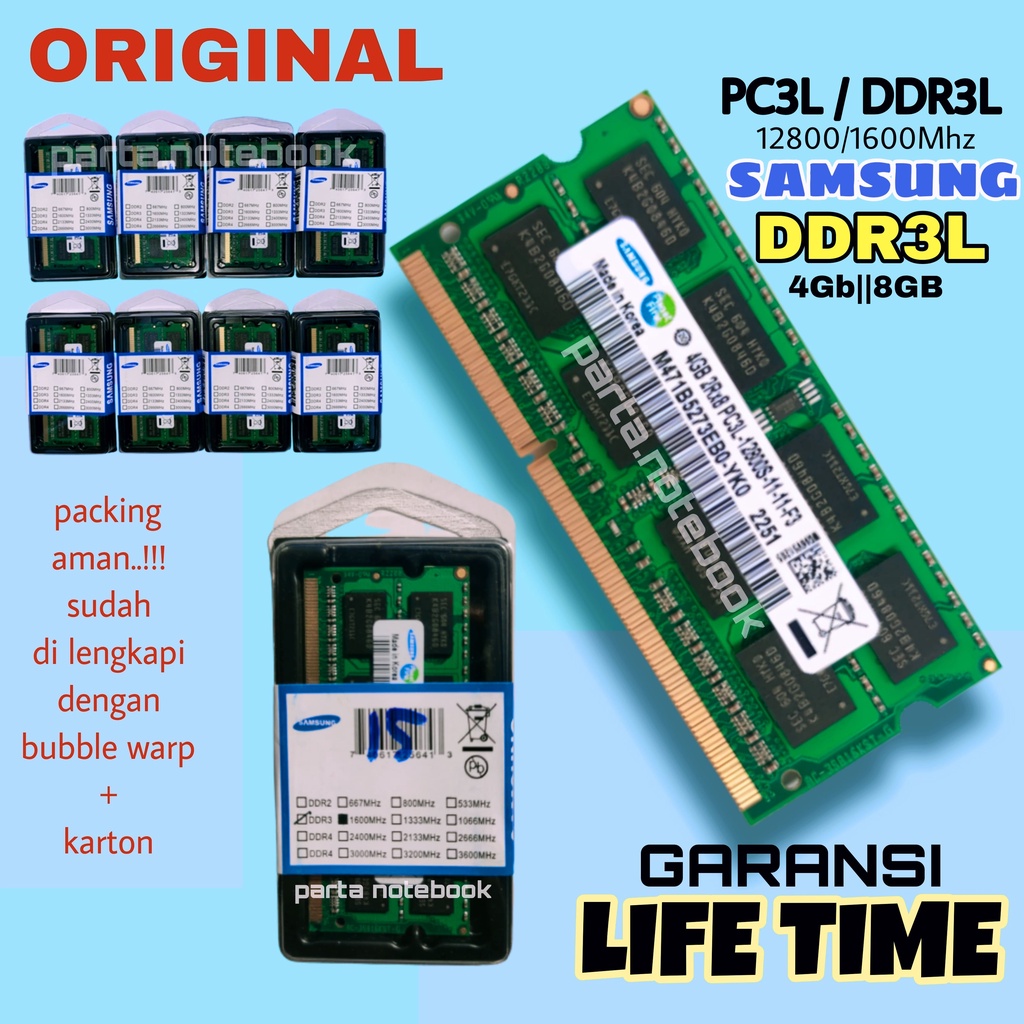 Jual RAM SAMSUNG LAPTOP SODIMM PC3L / DDR3L 4GB 8GB 1600Mhz PC12800 DDR3 MEMORY 1.35V | Shopee ...
