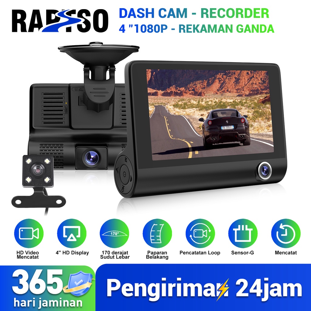 Jual ESSGOO Dash Cam Mobil Dvr 3 Cameras 170 ° Wide Angle Fhd 1080p ...
