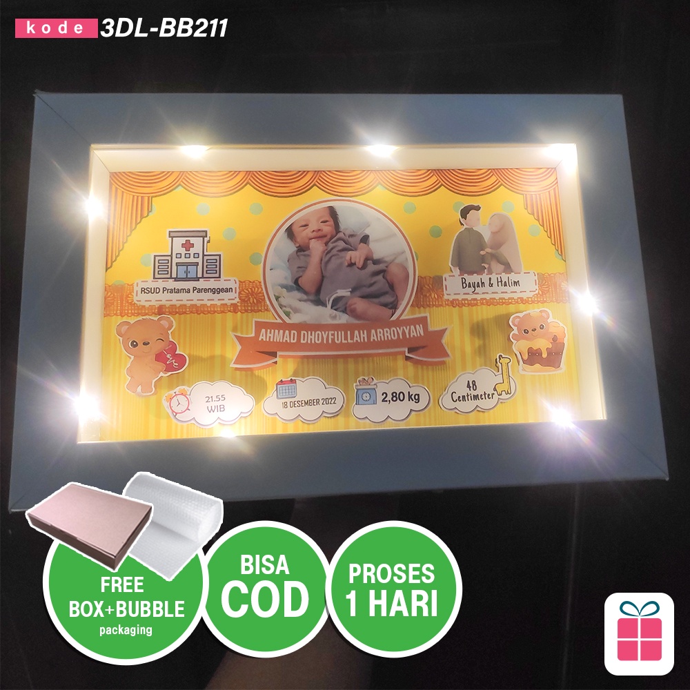 Jual FRAME 3D LAMPU - Hadiah / Kado Bayi (Biodata Bayi) Baby Born 1 ...