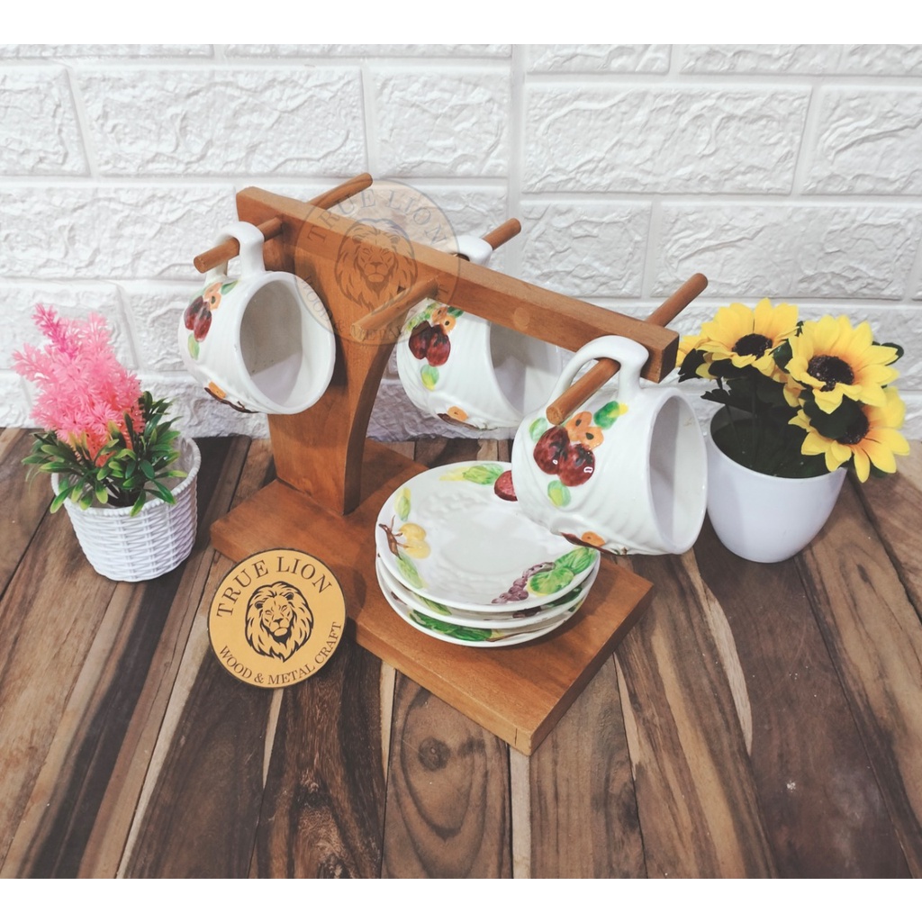 Jual RAK GELAS CANGKIR / GANTUNGAN CANGKIR KAYU/MUG HOLDER KAYU ...
