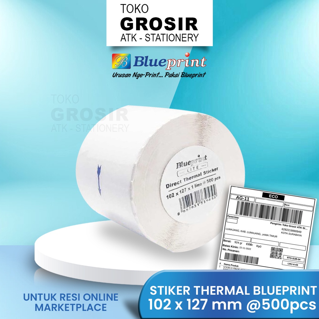 Jual 102x127 Kertas Label Thermal Stiker Resi BLUEPRINT LITE 102x127 mm ...