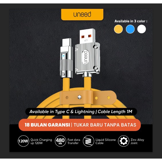 Jual UNEED Zinc Ally Silicone Kabel Data Type C Lightning QC PD 120W- UCB57 | Shopee Indonesia
