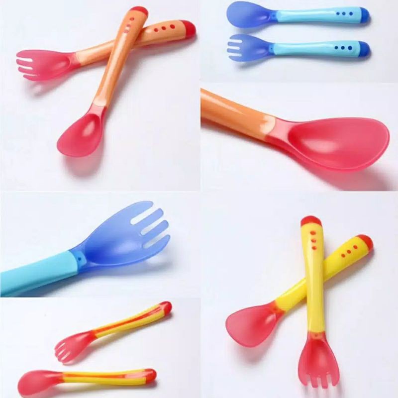 Jual Sendok Garpu Set Sensor Panas Sendok Makan Bayi Sendok Garpu Set ...