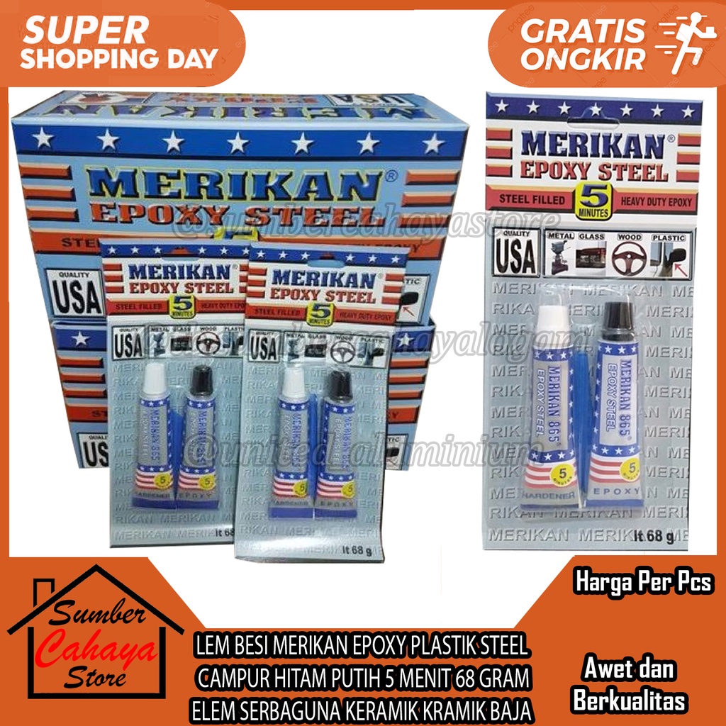 Jual LEM BESI MERIKAN EPOXY PLASTIK STEEL CAMPUR HITAM PUTIH 5 MENIT 68 ...