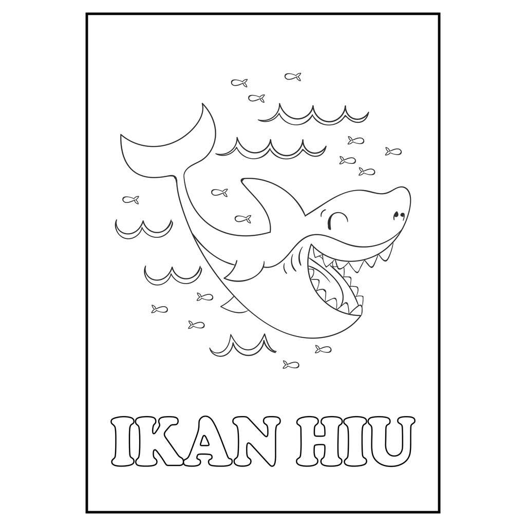 Jual Gambar Mewarnai / Sketsa lukis / drawing sketch ikan hiu Lucu ...