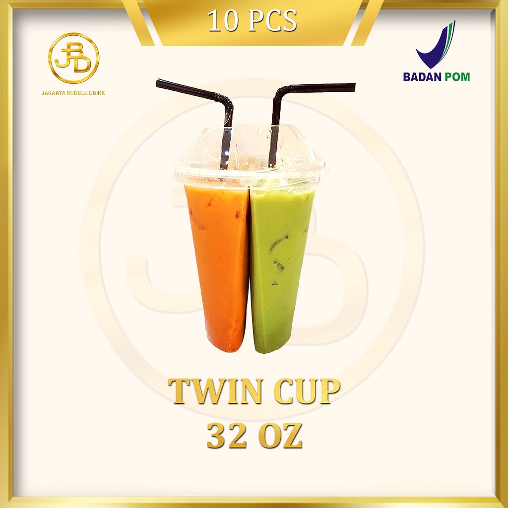 Jual Gelas Twin Cup 32 Oz + Tutup (10 Pcs) | Shopee Indonesia