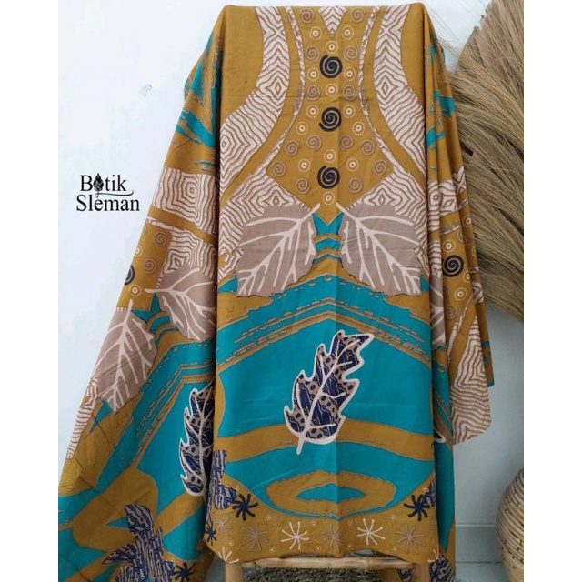 Jual batik abstrak kuning mustard biru bahan kain batik 2.4 mtr ...