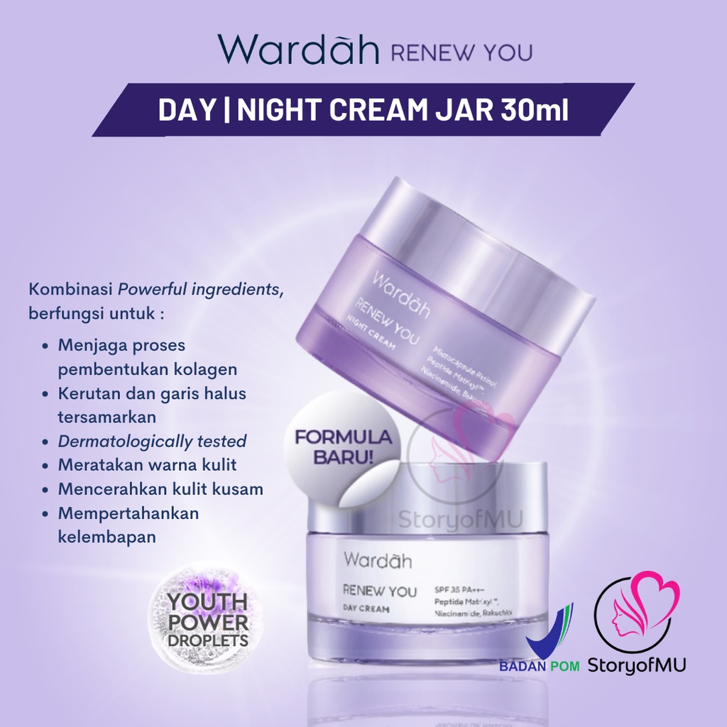 Jual WARDAH Renew You Anti Aging Day | Night Cream Jar 30gr SPF 30 PA ...