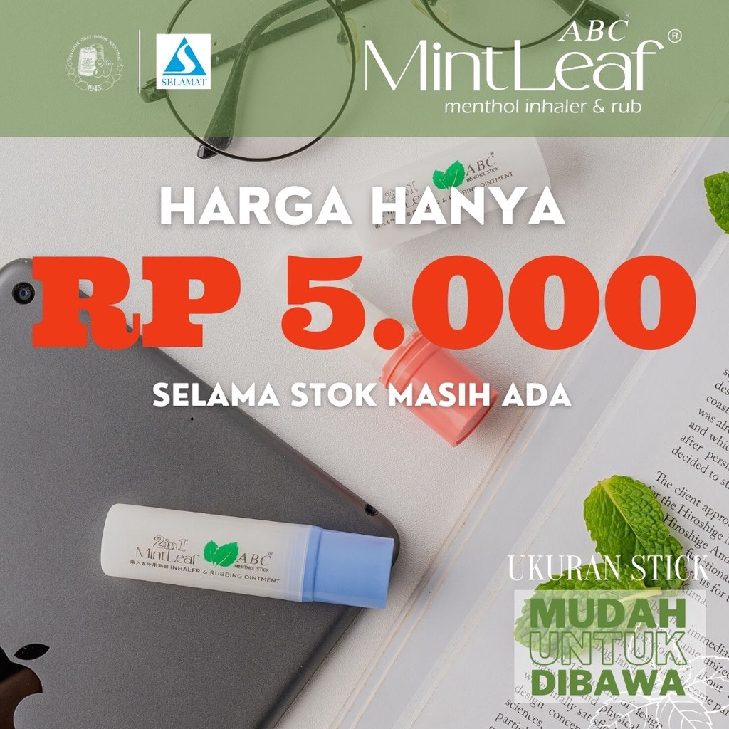 Jual menthol MintLeaf abc Stick 3gr - inhaler dan obat gosok | Shopee ...