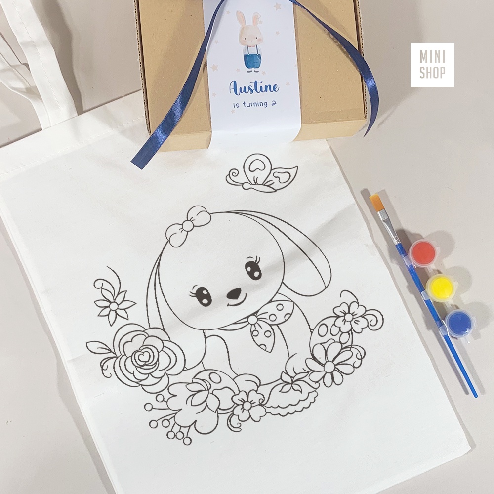 Jual ARTB01 Hampers ultah souvenir birthday ( bunny totebag coloring ...