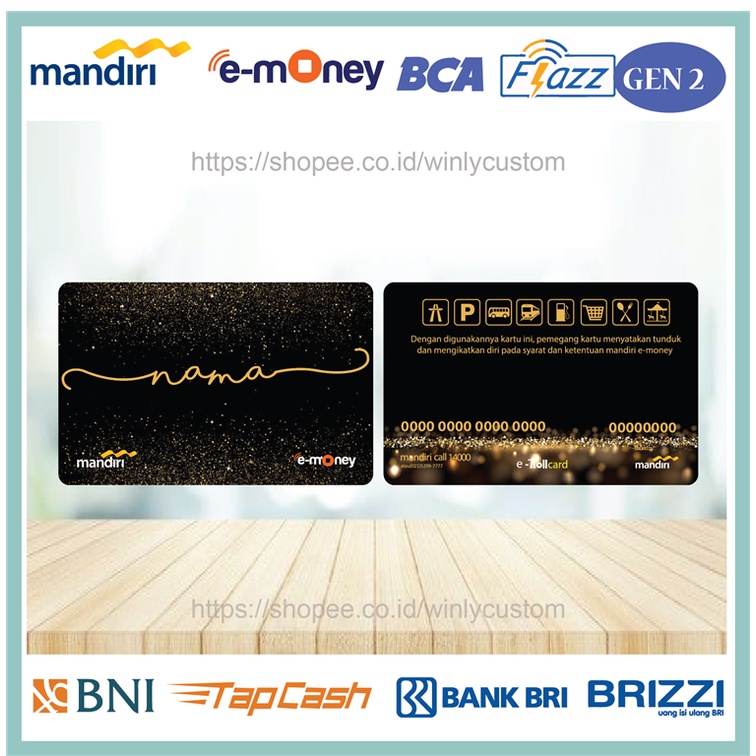 Jual KARTU EMONEY E TOLL CUSTOM DESIGN GLITTER BLACK GOLD CUTE NAMA ...