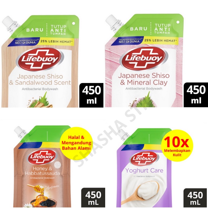 Jual Lifebuoy Body Wash Shiso & Mineral Clay/Shiso & Sandalwood/Yoghurt ...