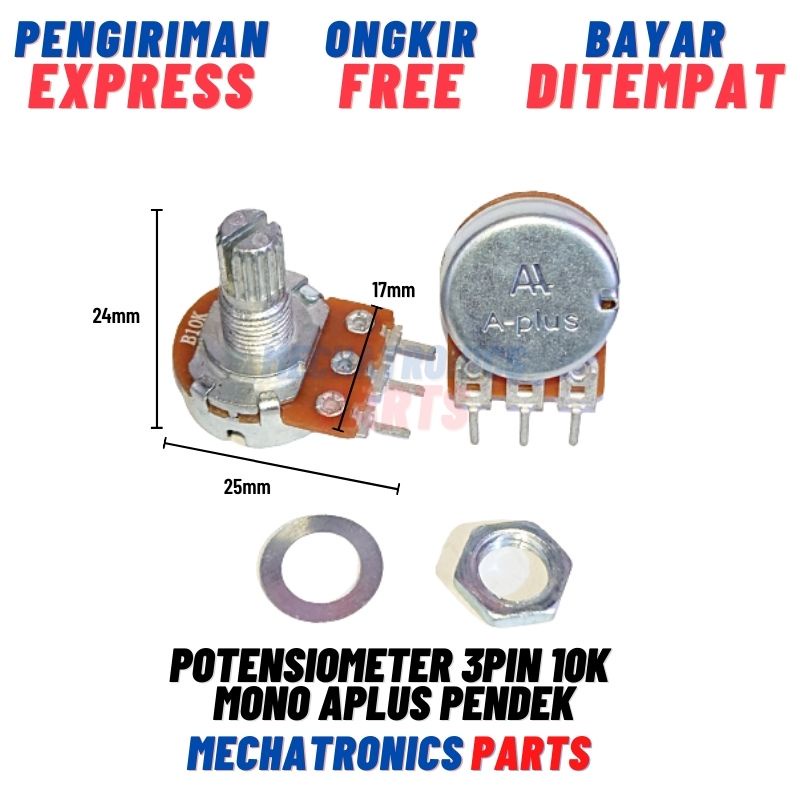 Jual Potensiometer 3Pin 10K Mono APLUS Pendek Potentio 3 Pin Kaki AS ...