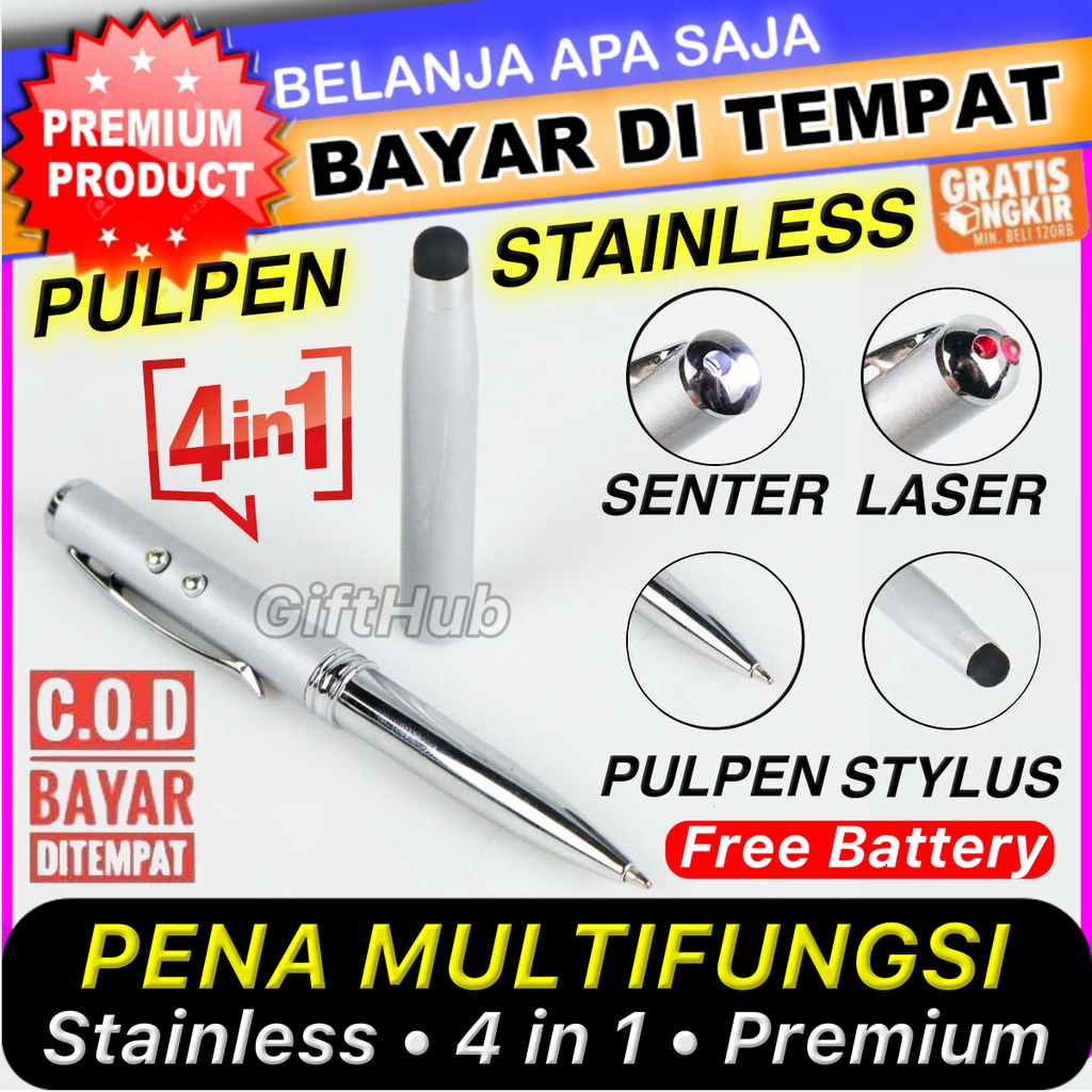 Jual Laser Pulpen Stainless Steel 4 in 1 Multifungsi Pena Stylus ...