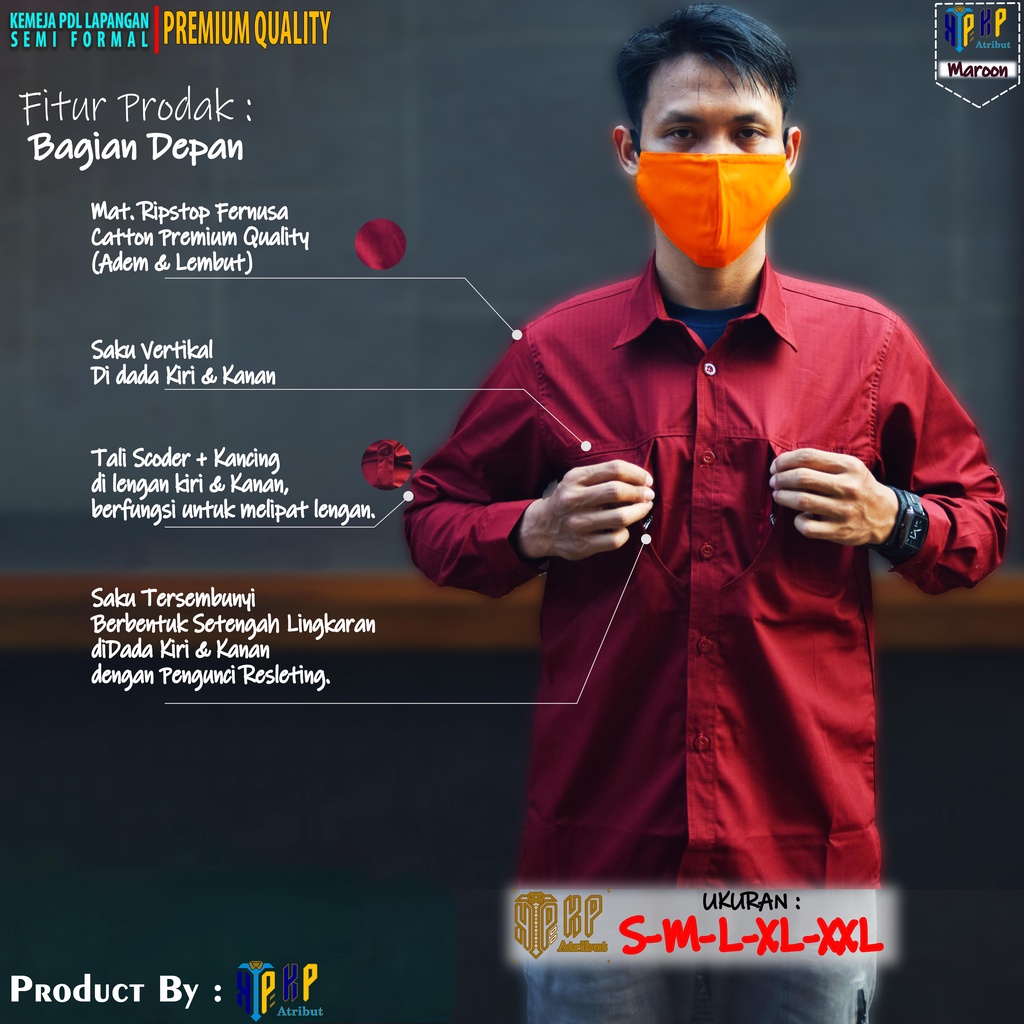 Jual KEMEJA KERJA SEMI FORMAL Warna MAROON | KEMEJA LAPANGAN PDH/PDL ...
