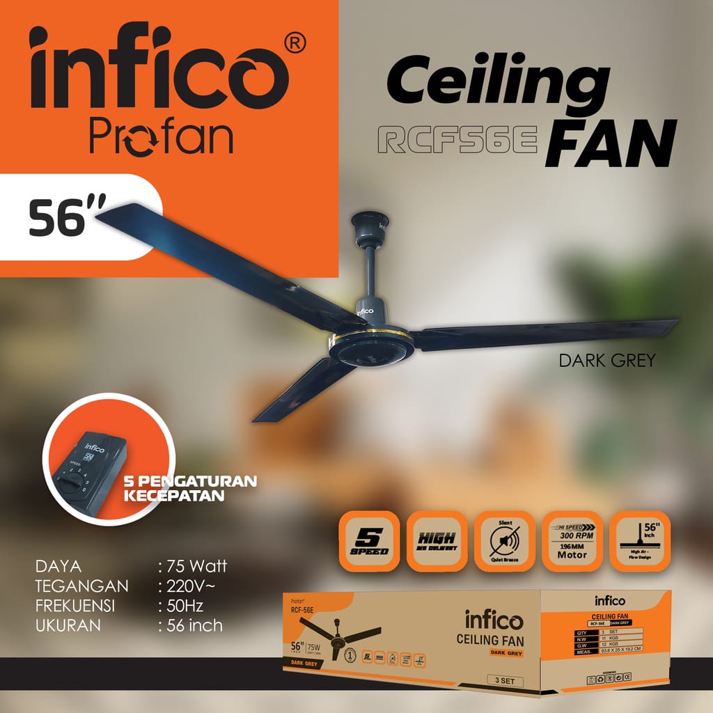 Jual KIPAS CEILING /PLAFON FAN BESI 3 DAUN 56 INCH PROFAN INFICO ...