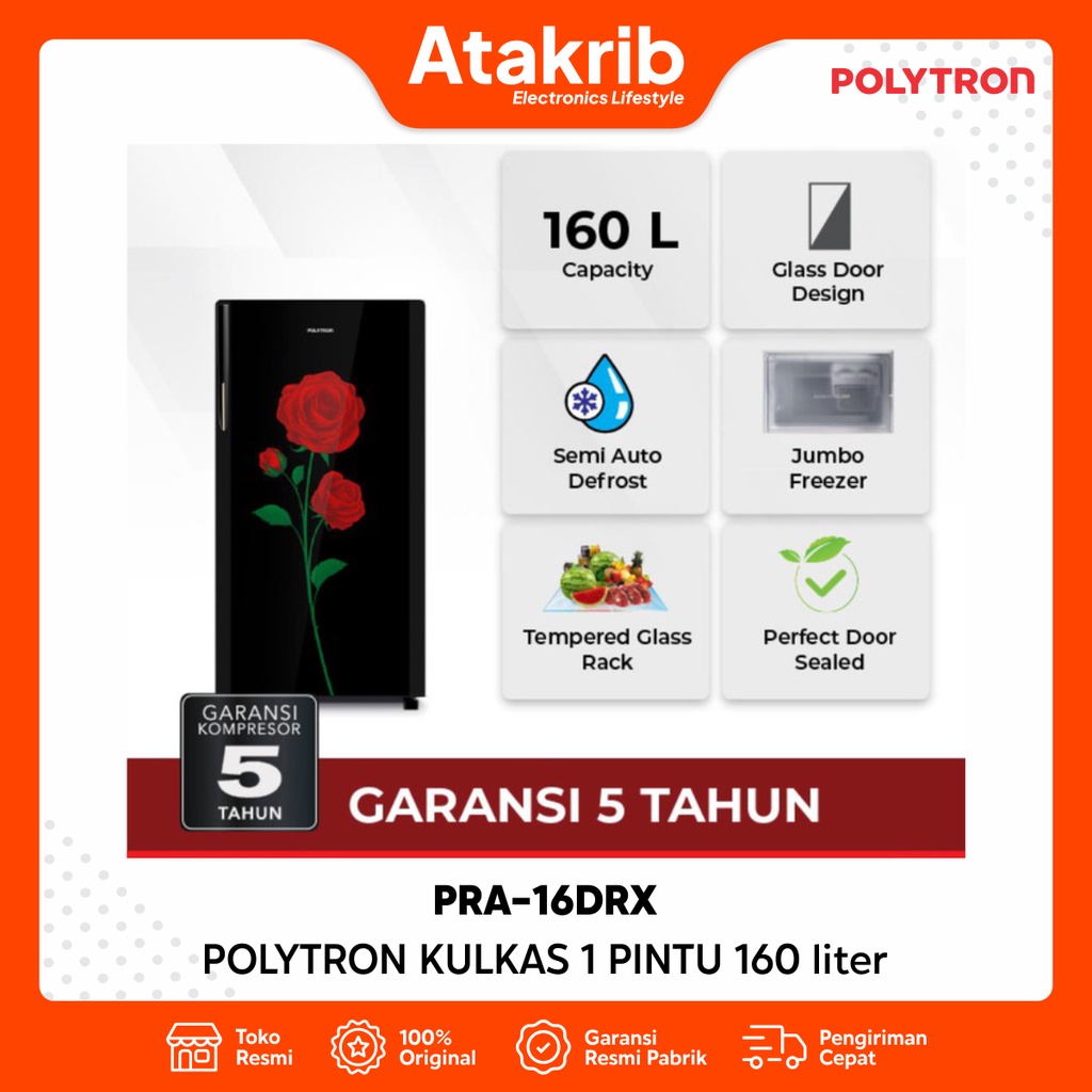 Jual POLYTRON KULKAS 1 PINTU PRA-16DRX PRA 16DRX - 160 liter | Shopee ...