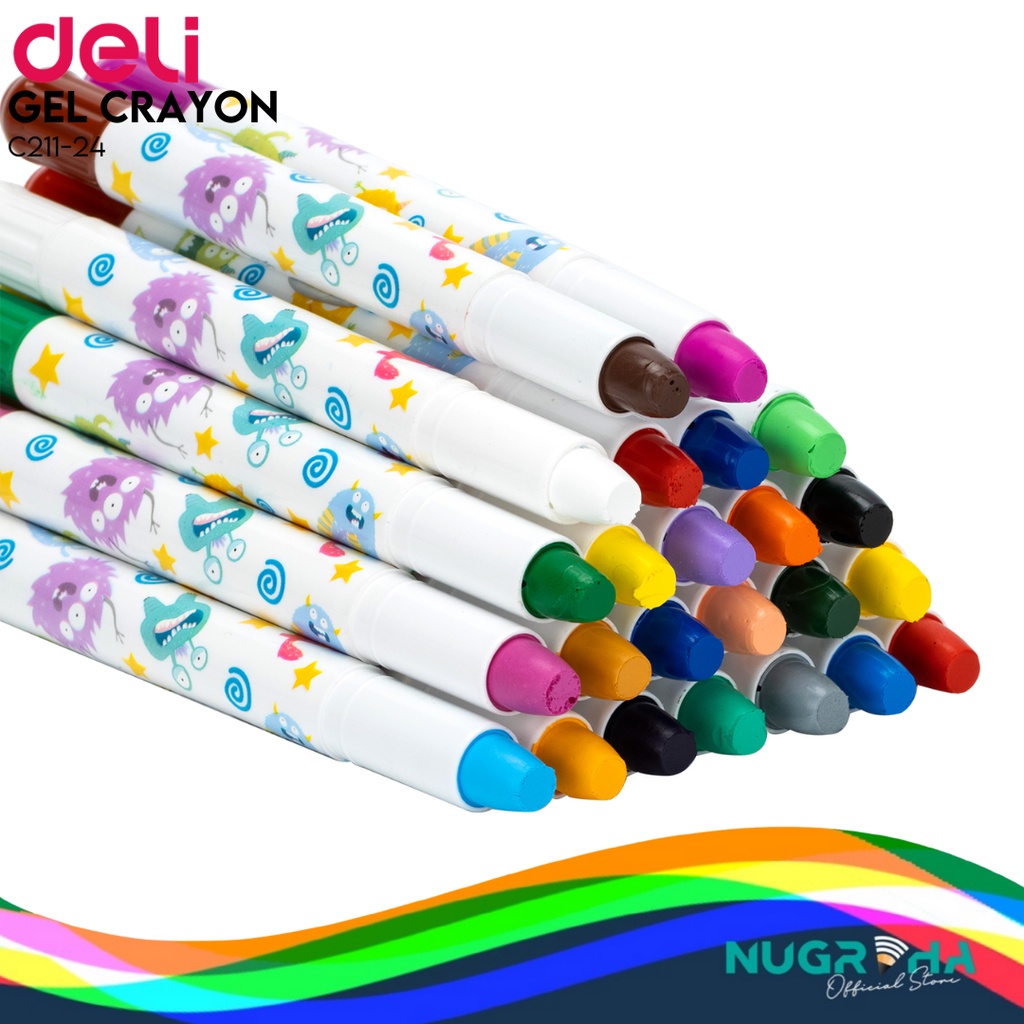 Jual Deli Gel Crayon / Krayon 12 & 24 Warna Tidak Mengotori Tangan ...