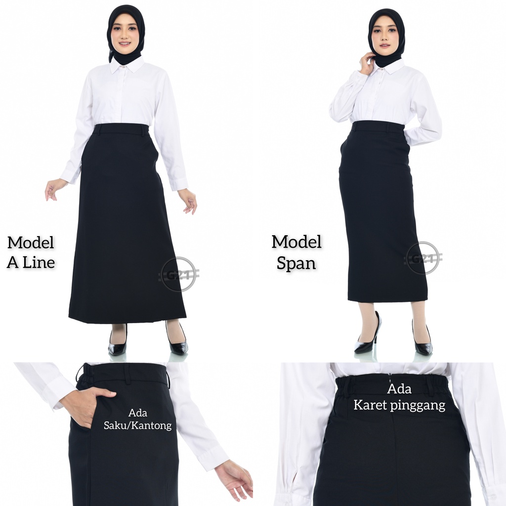 Jual Rok Panjang Hitam Polos Model A line dan Span Pinggang Karet dan Ada Kantong Saku Wanita ...