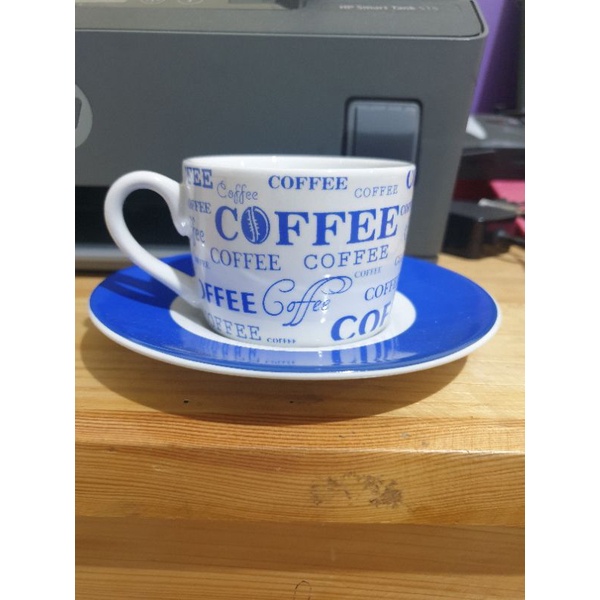 Jual [PROMO] 6 Pasang Cangkir Set Ceramic Full Print Coffee - Biru ...