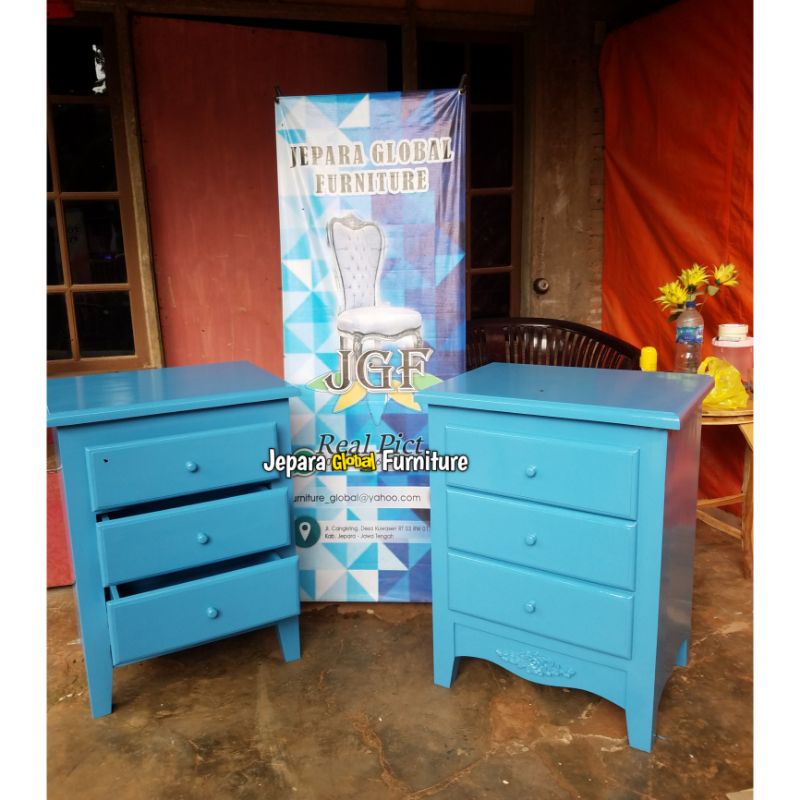 Jual Nakas bedside blue laci 3 price satuan ( nakas jati , drawer jati ...