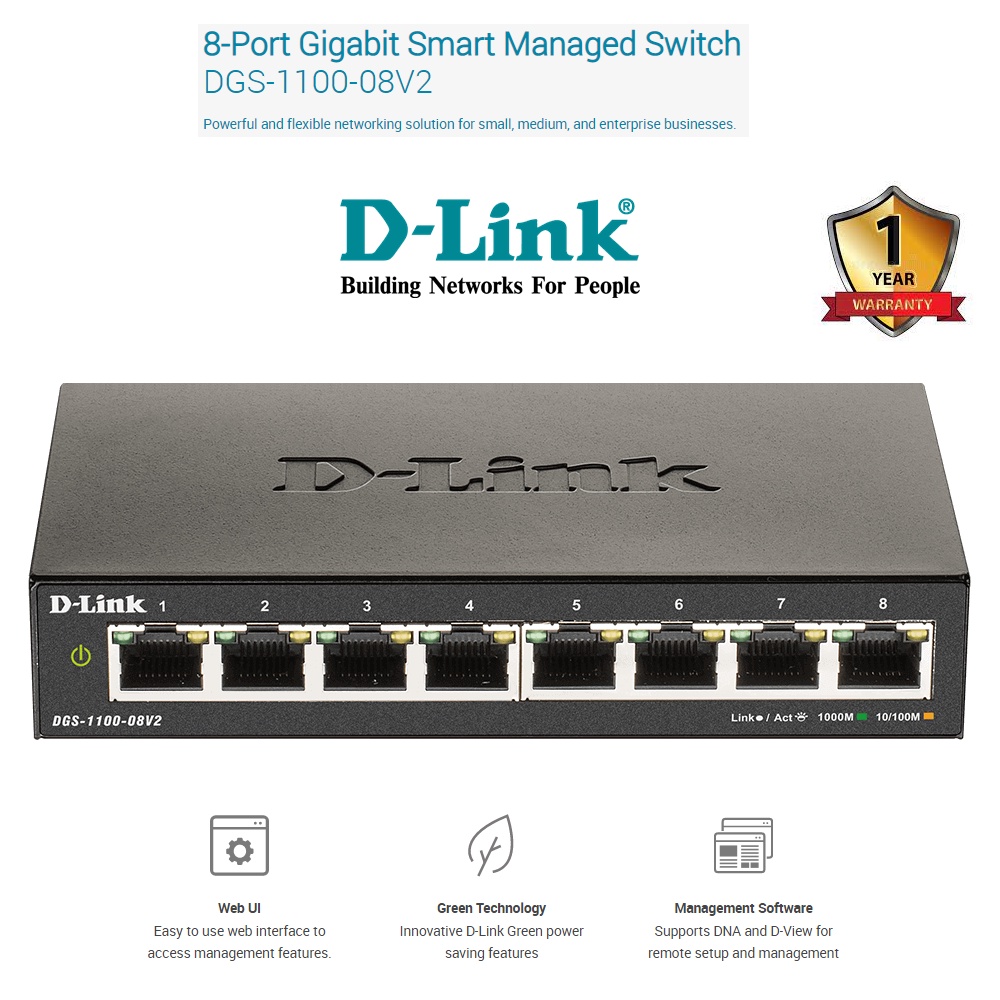 Jual D-LINK Smart Managed Switch Hub Gigabit 8 Port DLINK DGS-1100-08V2 ...