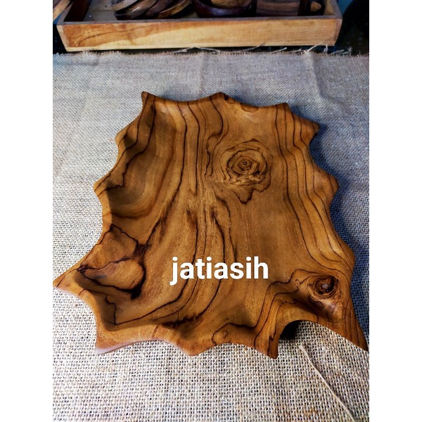 Jual piring kerang alami besar kayu jati ukuran 30cm piring makan buah ...
