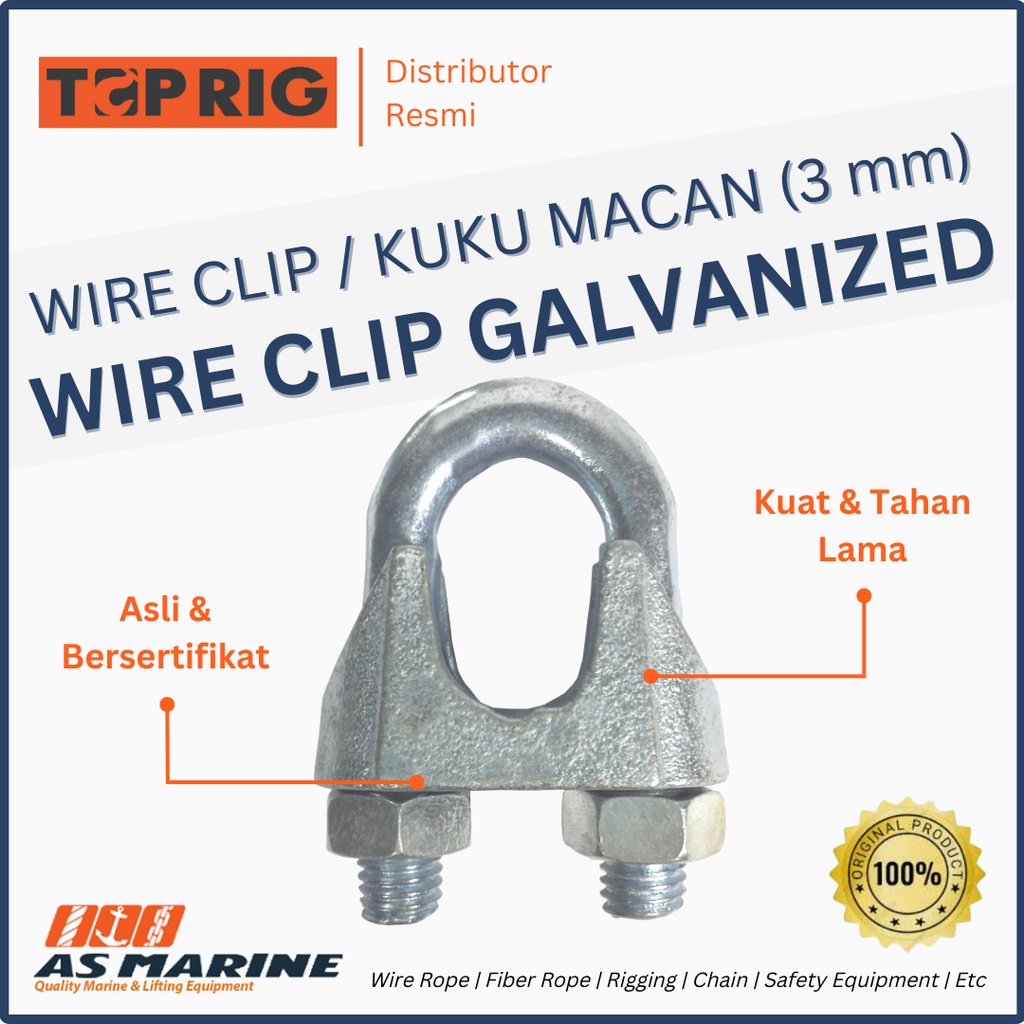 Jual Wire Rope Clip Galvanized 3 mm 1/8 Inch Kuku Macan Klem Sling ...
