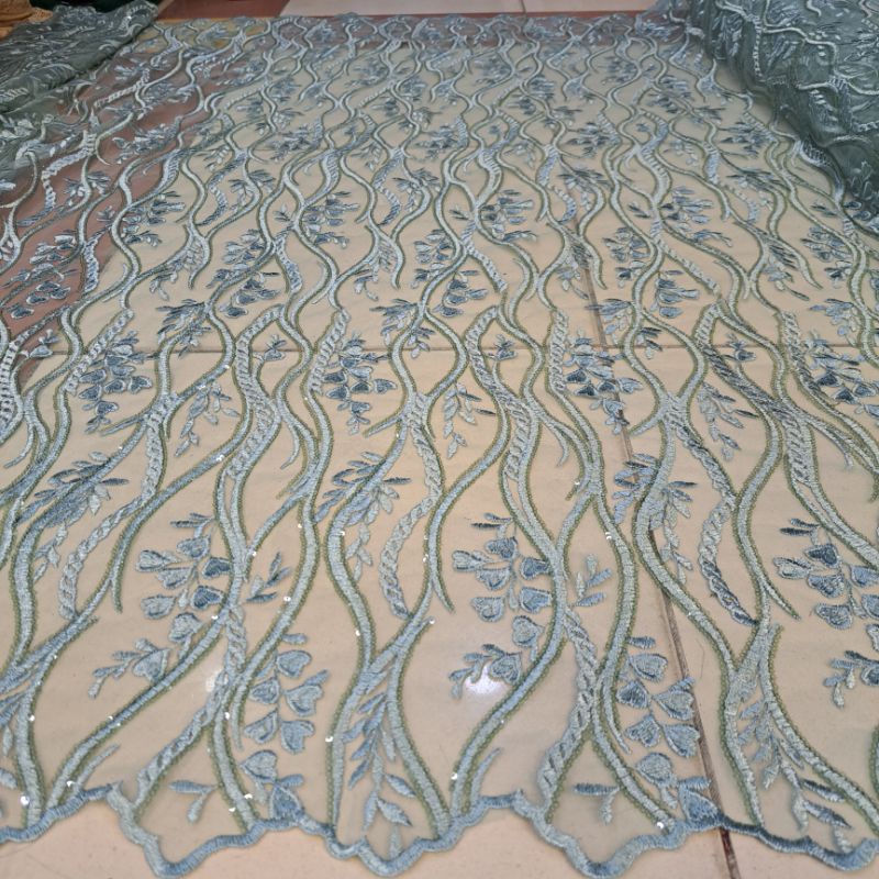 Jual Kain tile bordir motif akar salur full payet | Shopee Indonesia