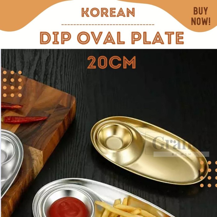 Jual Oval Plate 20cm Korea Stainless Gold piring oval emas TEBAL ...