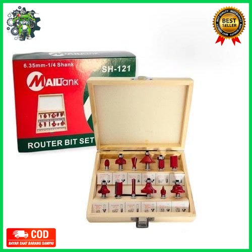 Jual Mata profil Set 12pcs Trimmer Router Bits set 1/4 inch Kayu Router ...