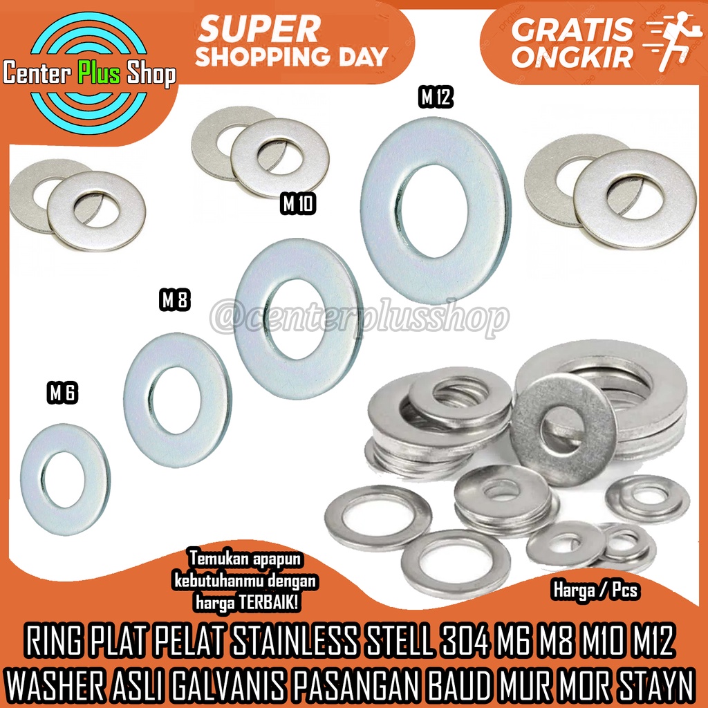 Jual RING PLAT PELAT PUTIH LINGKARAN STAINLESS STELL 304 M6 M8 M10 M12 ...