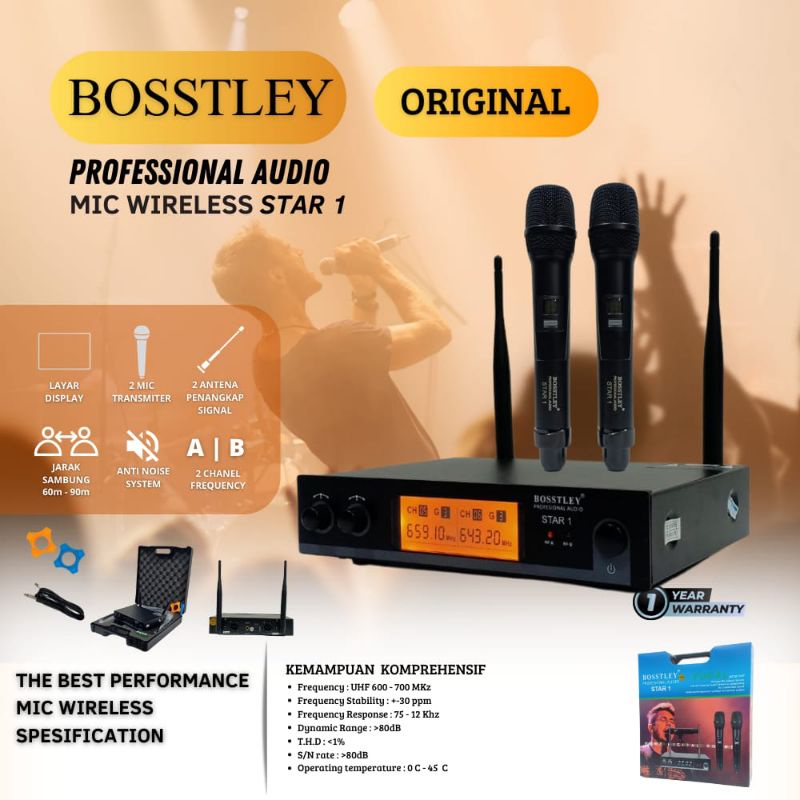 Jual microphone wireless mic karoke bosstley star1 mic wireless star 1 ...