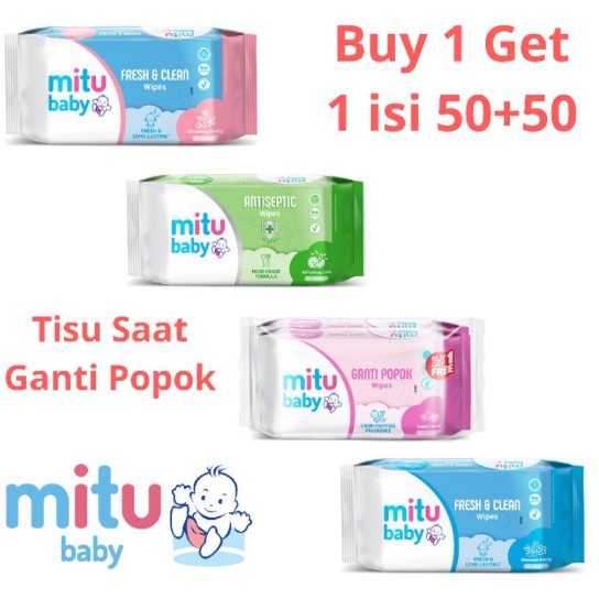Jual MITU Baby Tisu Basah Bayi 50 sheets Buy 1 Get 1 | Shopee Indonesia