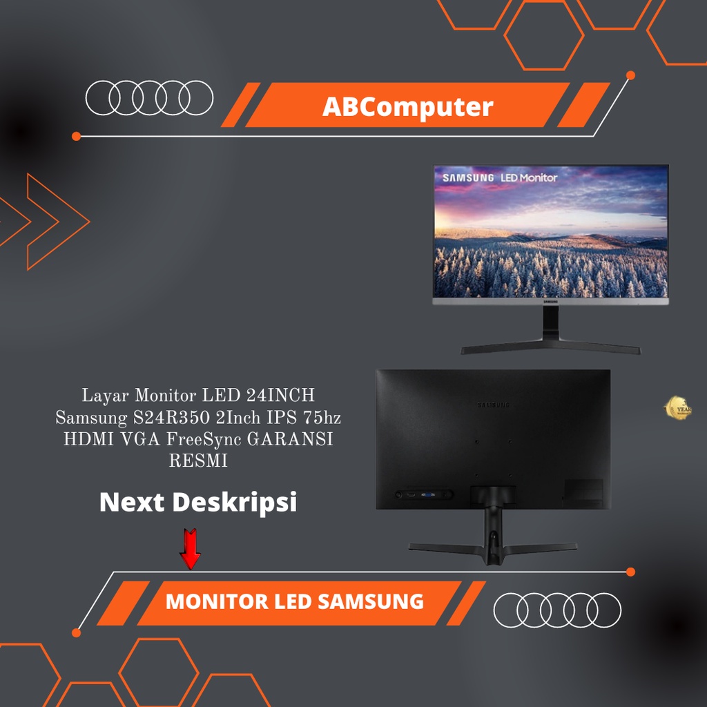 Jual Layar Monitor LED 24INCH Samsung S24R350 2Inch IPS 75hz HDMI VGA ...
