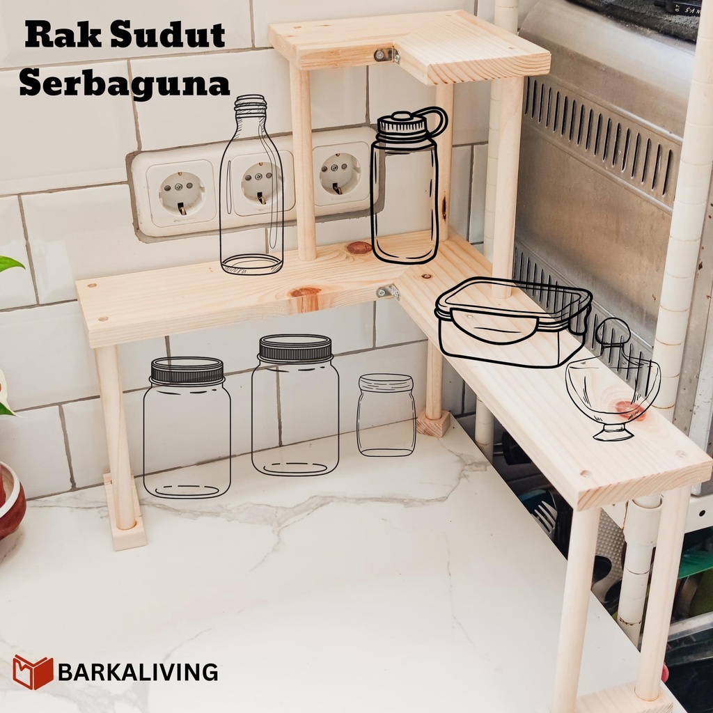 Jual Rak Sudut Bumbu Dapur Serbaguna 3 Tingkat Kayu | Shopee Indonesia