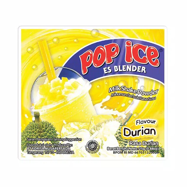 Jual Popice Drink Powder & Blender Milk Shake Powder Rasa Durian ( 10 pcs x 25g ) | Shopee Indonesia