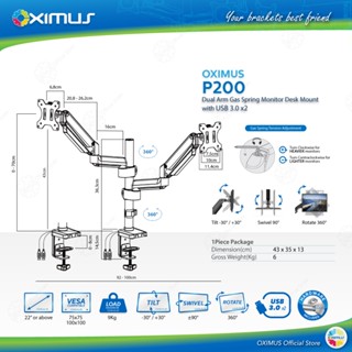 Jual BRACKET MONITOR GAS SPRING OXIMUS P200 TILT SWIVEL ROTATE USB 3.0 ...