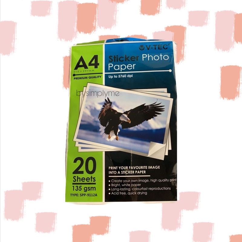 Jual STICKER KERTAS FOTO / STICKER GLOSSY PHOTO PAPER V-TEC 20 lembar ...