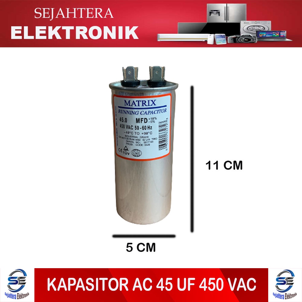 Jual Kapasitor AC 45 uF 450 VAC Capasitor Air Conditioner Kompresor ...