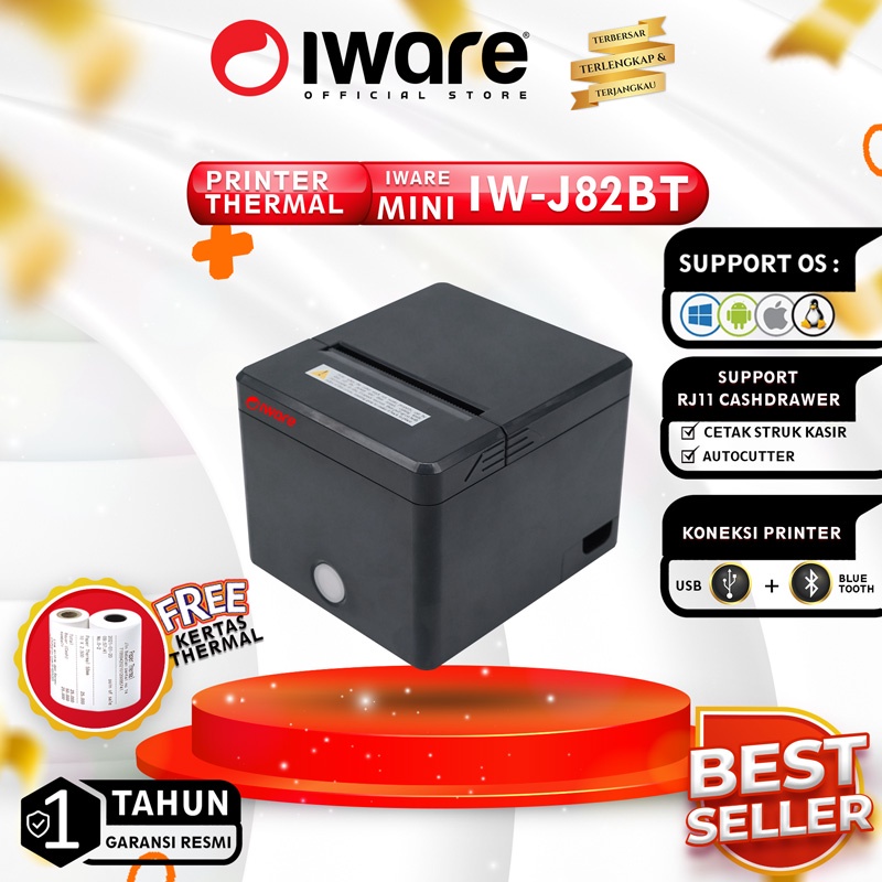 Jual Printer Kasir Thermal Iware IW-J82BT 80MM usb+Bluetooth Autocutter ...