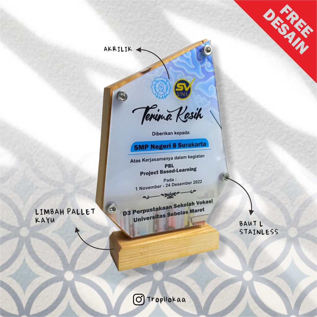 Jual Vandel Cendramata Plakat Magang Seminar Kayu Jatilondo dan Akrilik ...